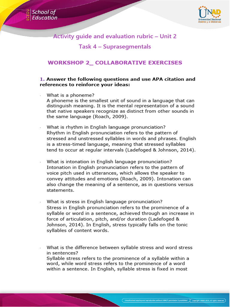 Activity Guide and Evaluation Rubric - Unit 2 Task 4 - Suprasegmentals | PDF | Stress ...