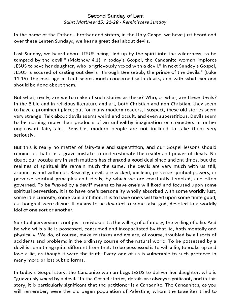 Homily For 2nd Sunday of Lent | PDF | Lent | Jesus