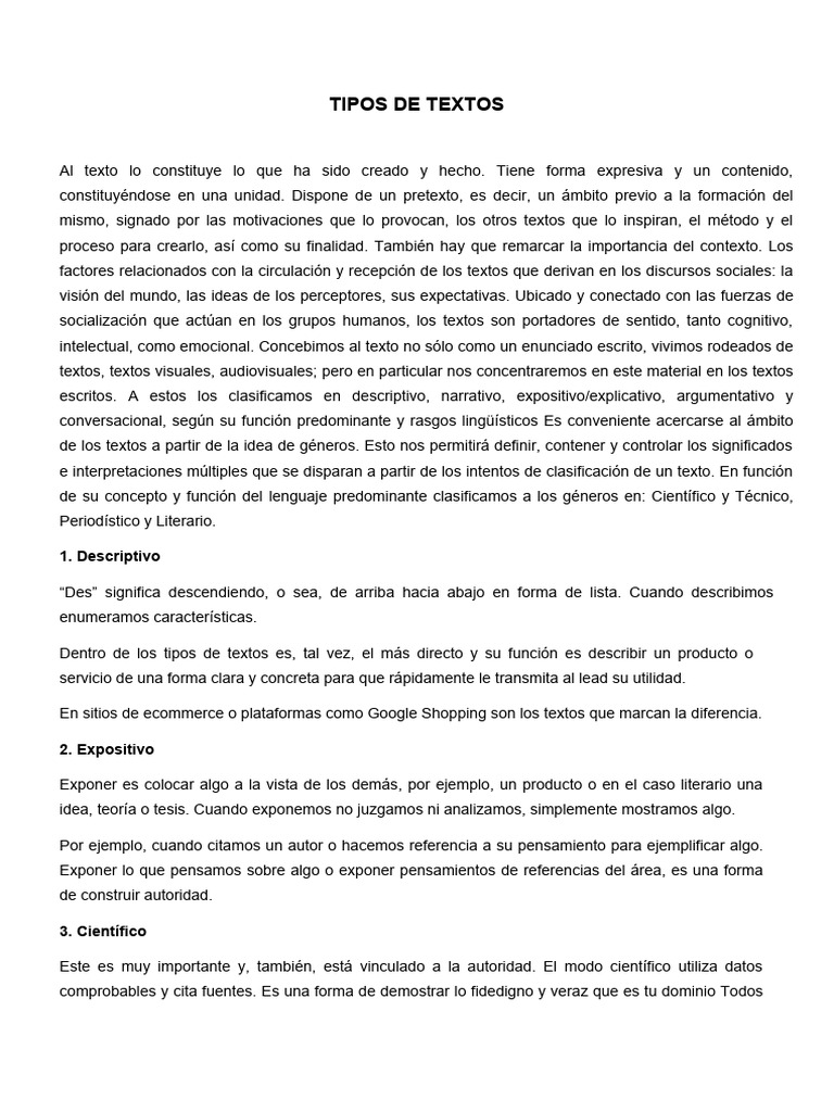 Clasificación de Tipos de Textos | PDF | Comunicación | Conversacion