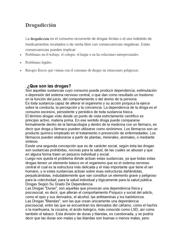 Drogadicción | PDF | La dependencia de sustancias | Cerebro