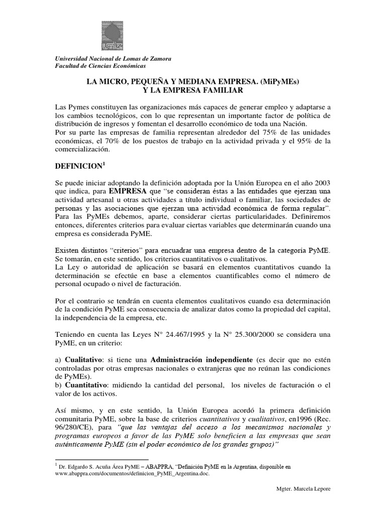Micro, Pequeñas y Medianas Empresas. Apunte | PDF | Pequeñas y medianas empresas | Business
