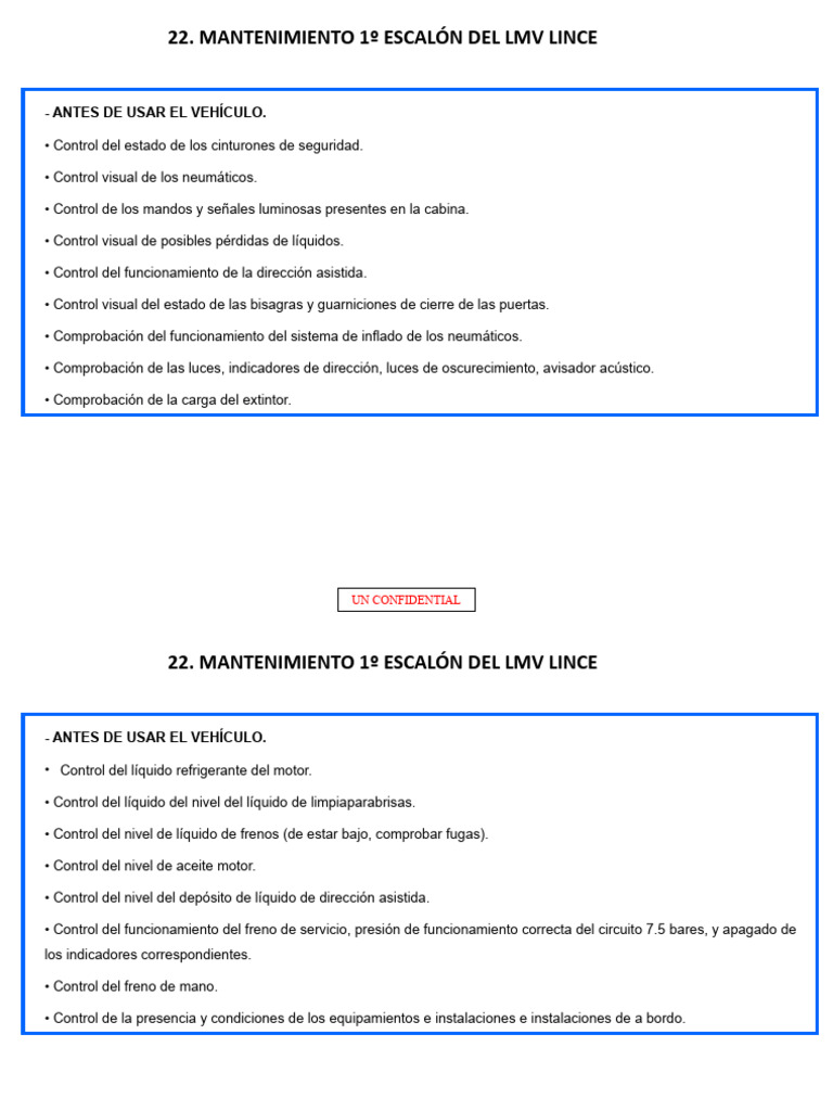 Mantenimiento del LMV Lince: Primer Escalón | PDF