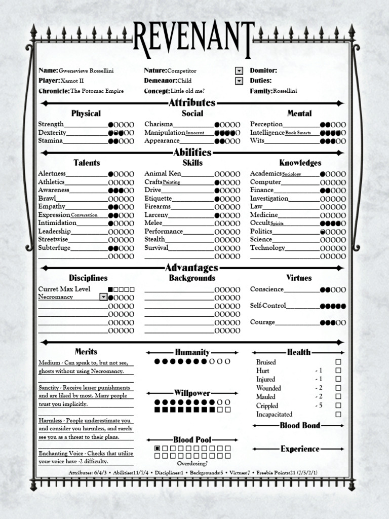 Revenant Character Sheet Template | PDF | Liberal Arts Education ...