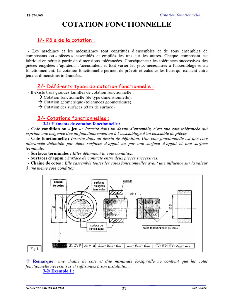 Chapitre 1 Cotation Fonctionnelle | PDF | Tolérance géométrique | État de surface