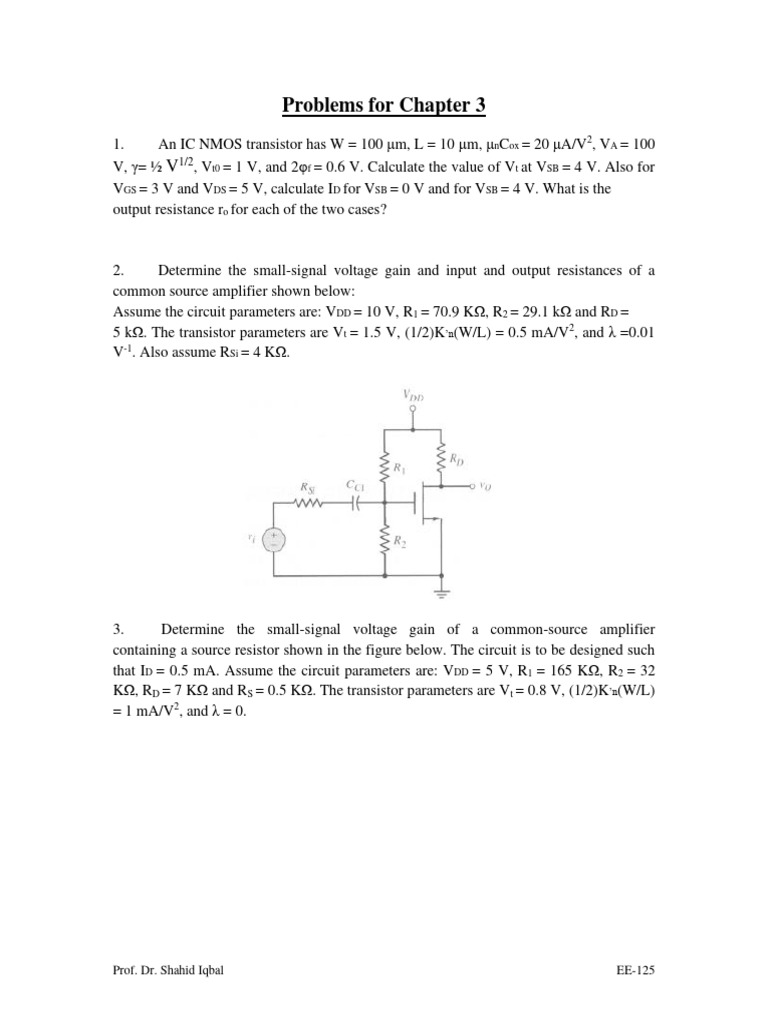 Problems For Chapter 3 | PDF | Amplifier | Field Effect Transistor