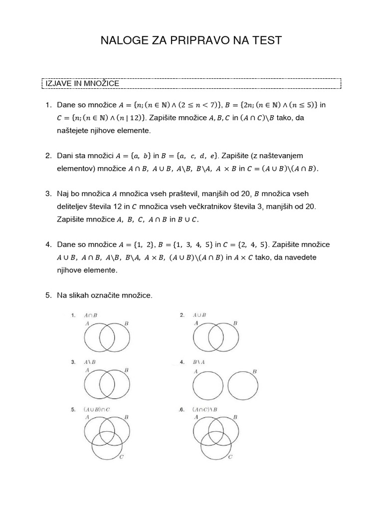 NALOGE ZA PRIPRAVO NA TEST - 1. Letnik (2. TEST - 1.del) | PDF