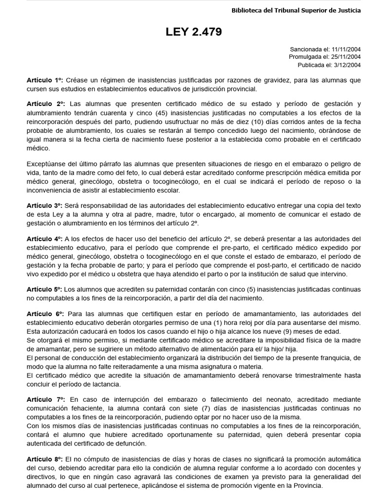 2479 Alumnas Embarazadas. Justificación Inasistencias | Descargar gratis PDF | El embarazo | Parto