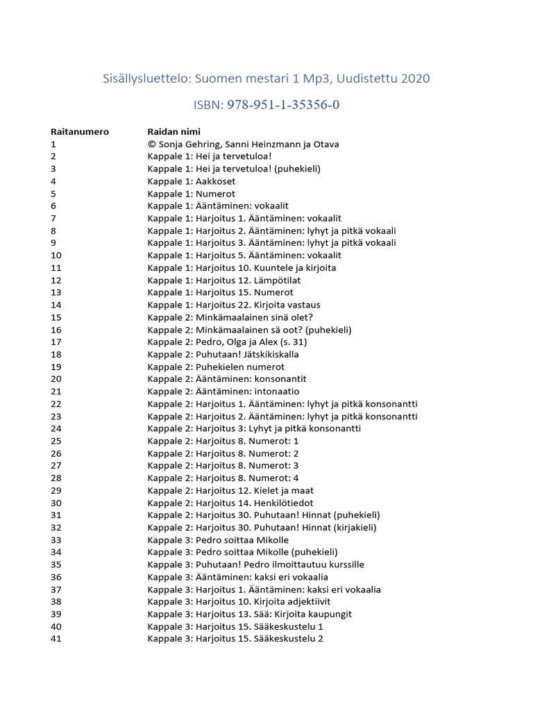 Sisallys Suomen Mestari 1 UUD MP3 | PDF