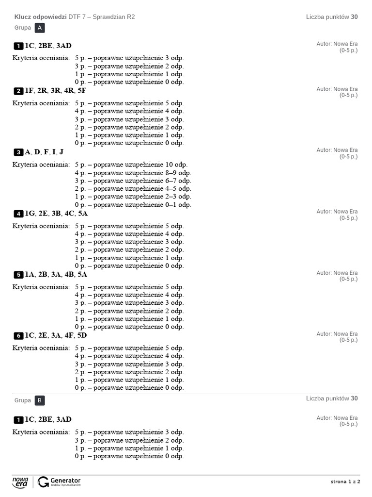 DTF 7 - Sprawdzian R2 Klucz Odpowiedzi | PDF