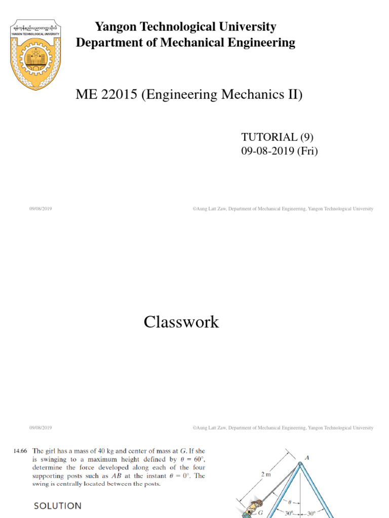 ME 22015 (Engineering Mechanics II) : Yangon Technological University ...