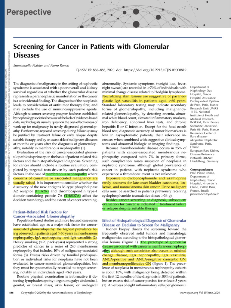 Cancer Screening in Glomerular Diseases | PDF | Cancer | Immunoglobulin G