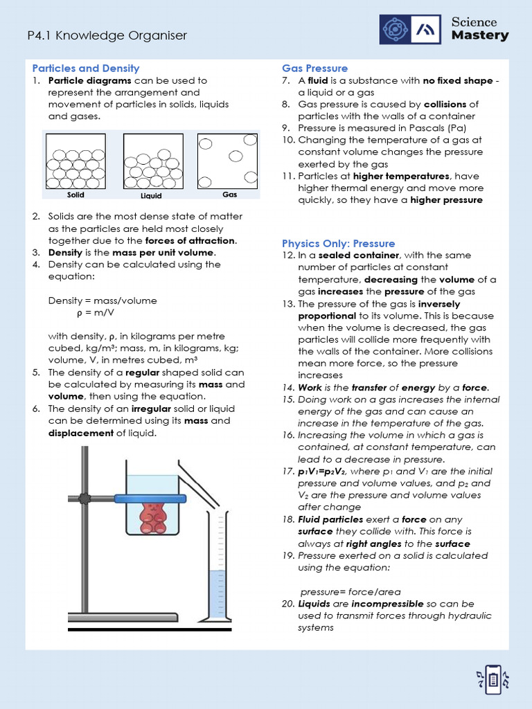 P4.1 Knowledge Organiser | PDF | Gases | Pressure