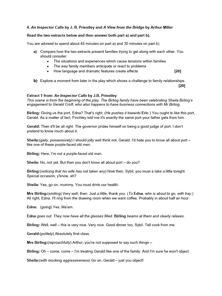 An Inspector Calls Vs A View From The Bridge DJR | PDF