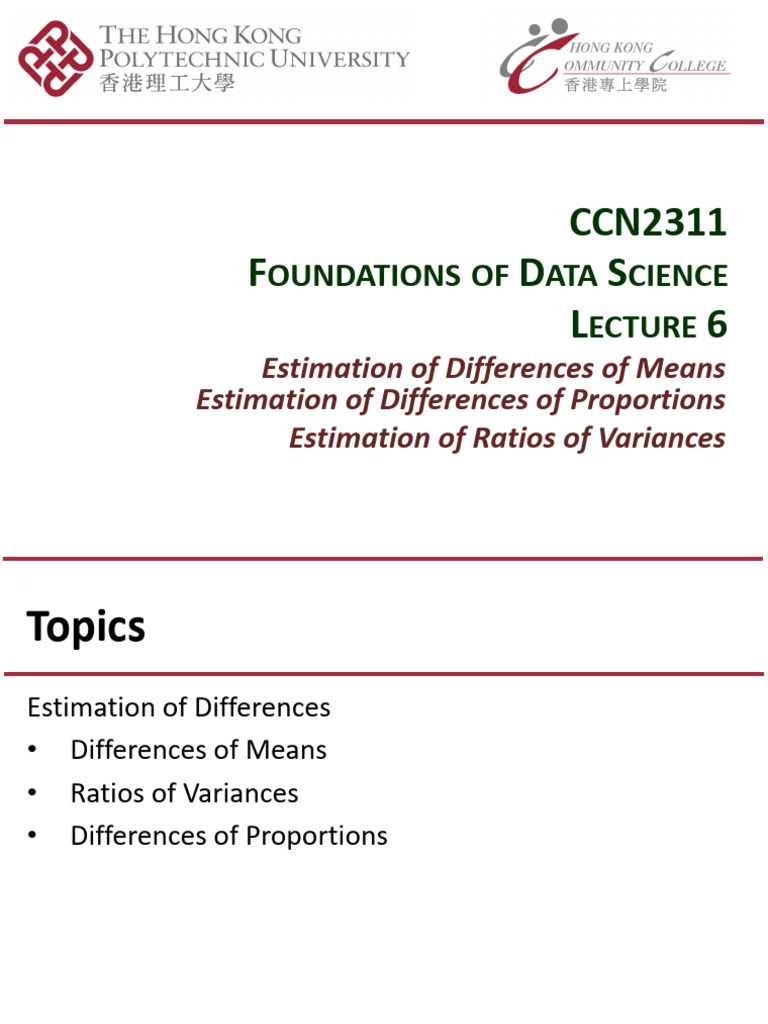 Lecture 06 Estimation of Differences of Means | PDF | Standard Error | Confidence Interval