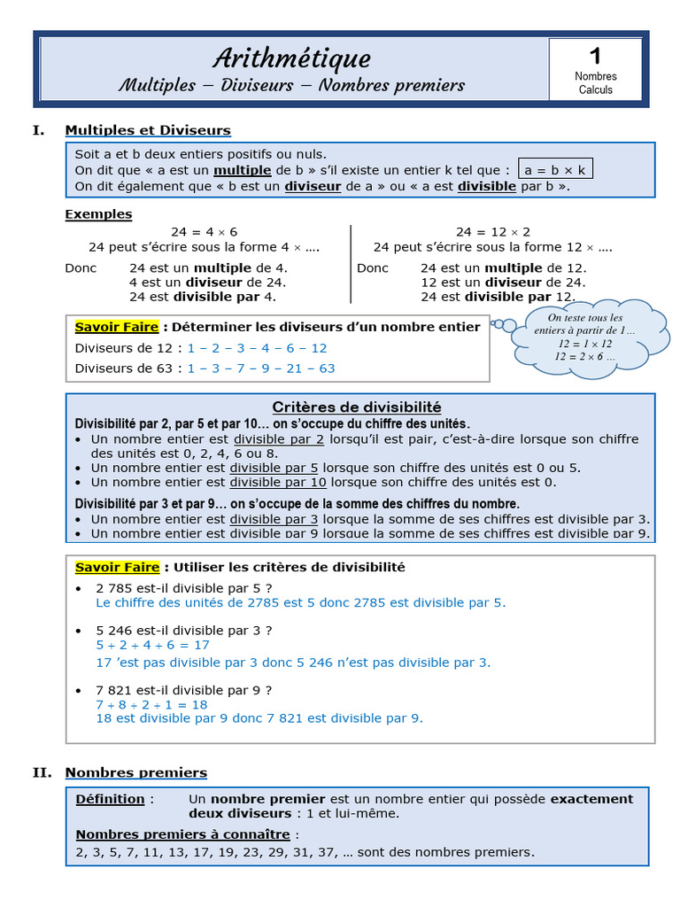 Multiples et Diviseurs en Arithmétique | PDF | Notation (mathématiques ...