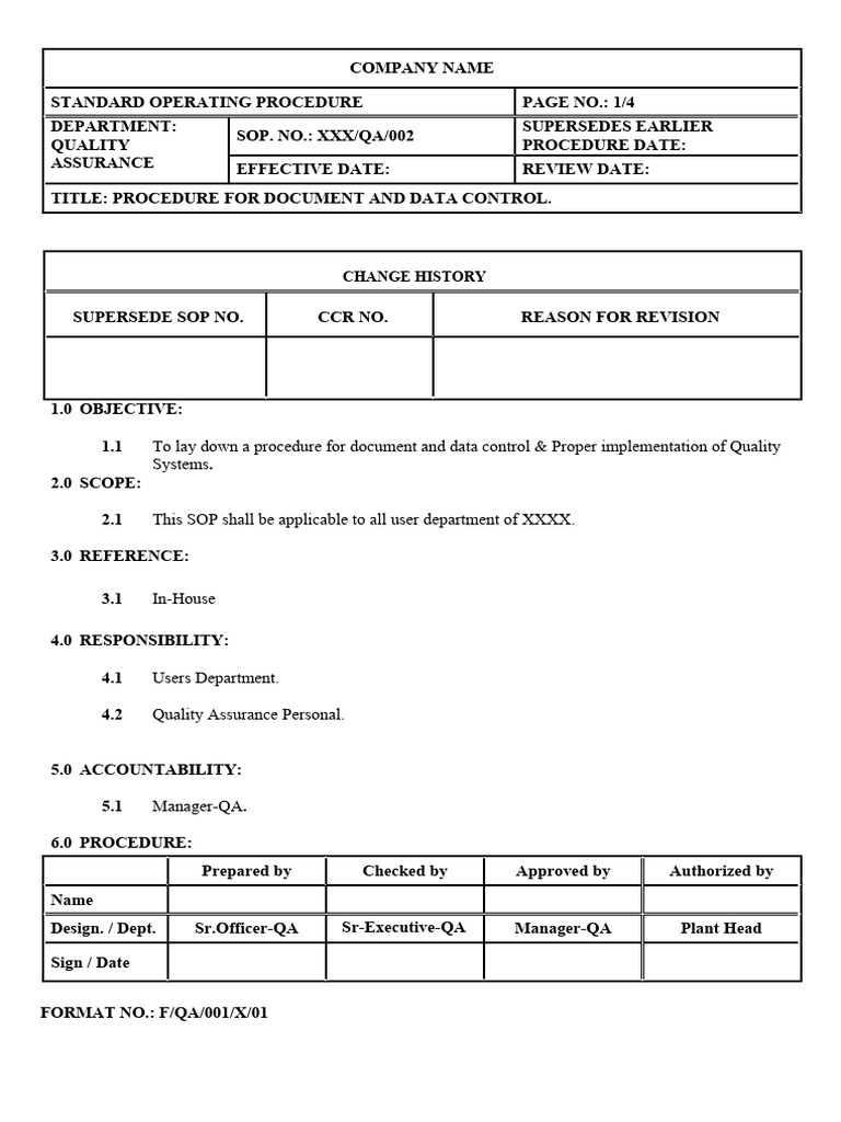 Document and Data Control SOP | PDF | Quality Assurance | Computing
