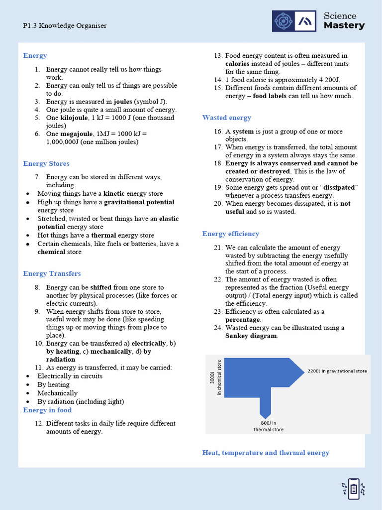 P1.3 Energy Knowledge Organiser | PDF | Heat | Temperature
