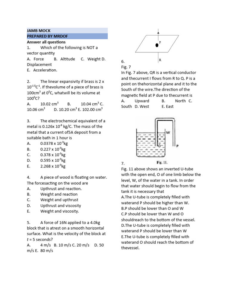 JAMB PHYSICS MOCK Questions | PDF | Electrical Resistance And ...