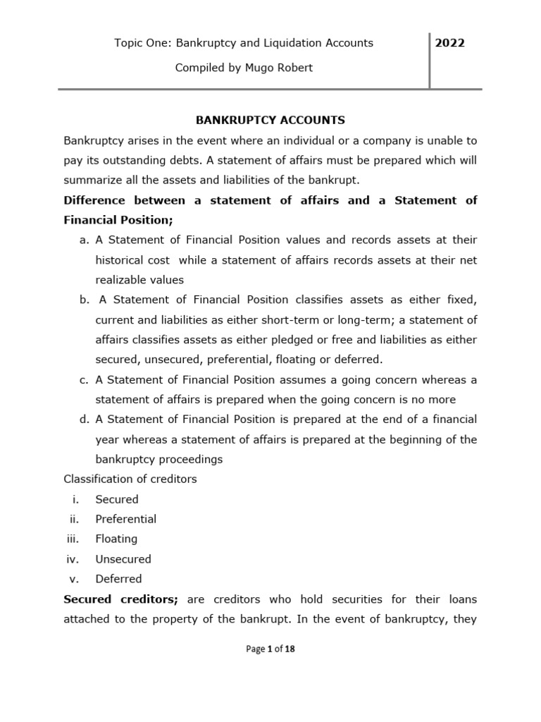 Topic One Bankruptcy Accounts and Liquidation Accounts | PDF ...
