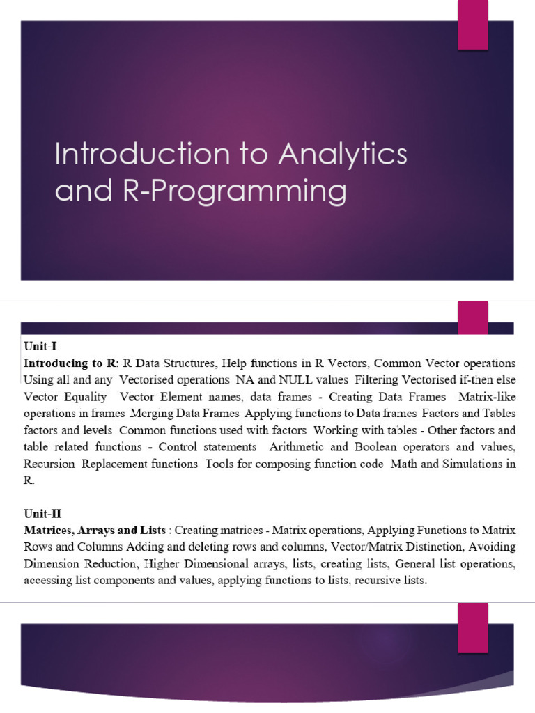 Introduction To Analytics and R-Programming | PDF | R (Programming Language) | Computer Programming