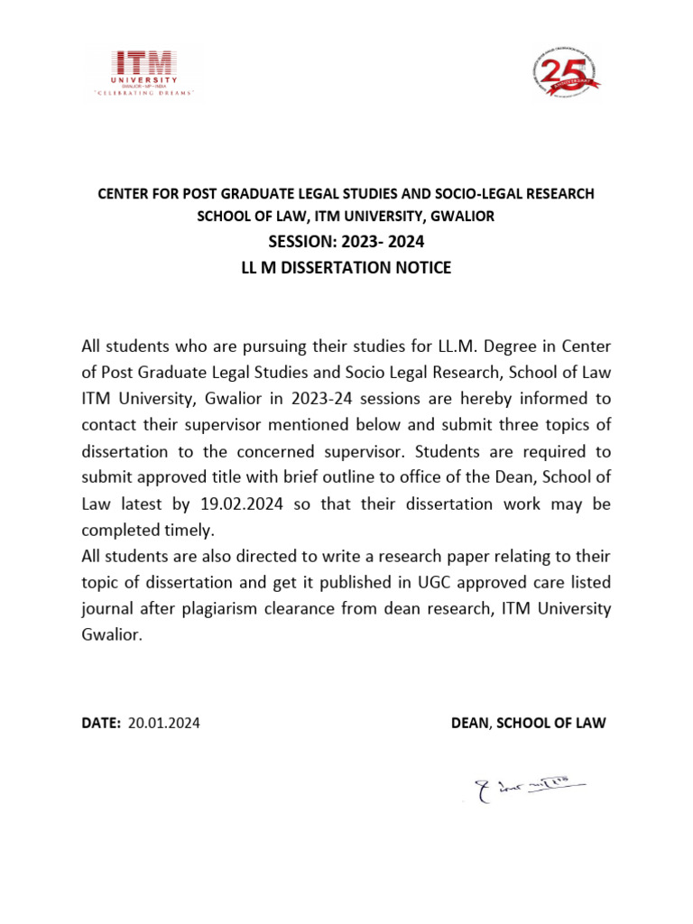 LL M Dissertation Notice 2023-24 | PDF | Religion & Spirituality