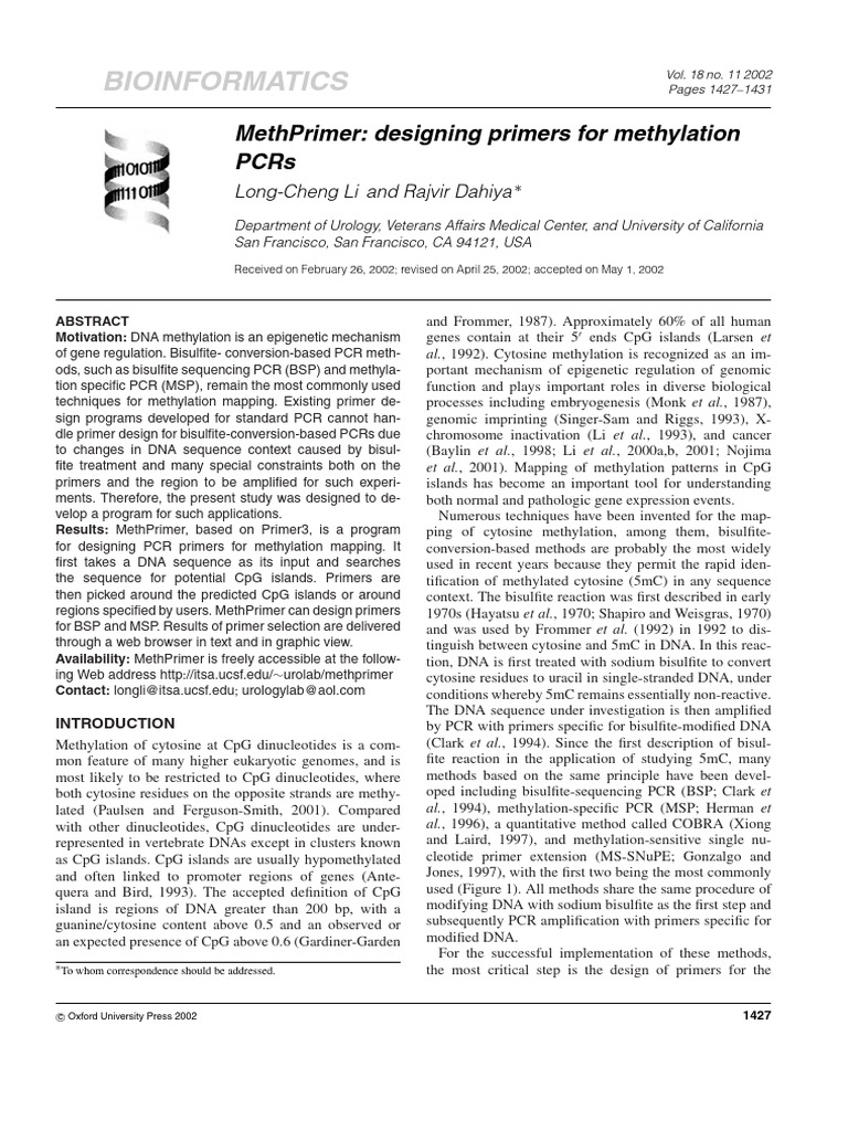 Meth Primer | PDF | Primer (Molecular Biology) | Dna Methylation