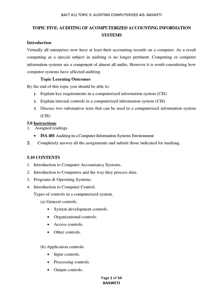 Bact 311 Auditing A Computerized Ais Nov 2022 | PDF | Audit | Internal Control