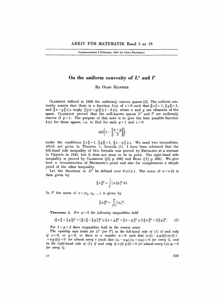 1995 - On The Uniform Convexity of LP and LP | PDF | Mathematical Physics | Functional Analysis