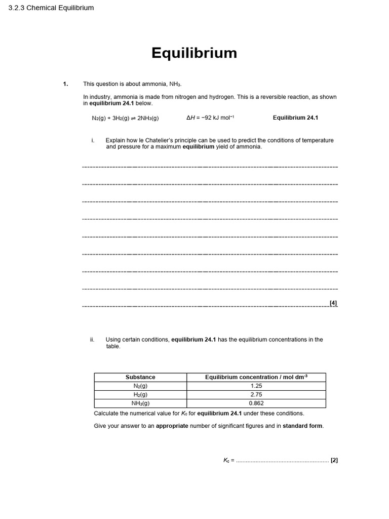 3.2.3 Chemical Equilibrium QP | PDF | Chemical Equilibrium | Chemical Reactions