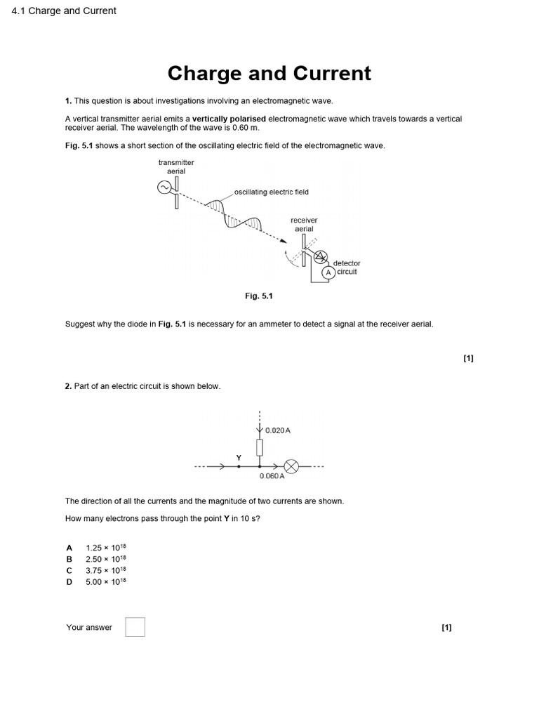 4.1 Charge and Current QP | PDF | Electric Current | Photoelectric Effect