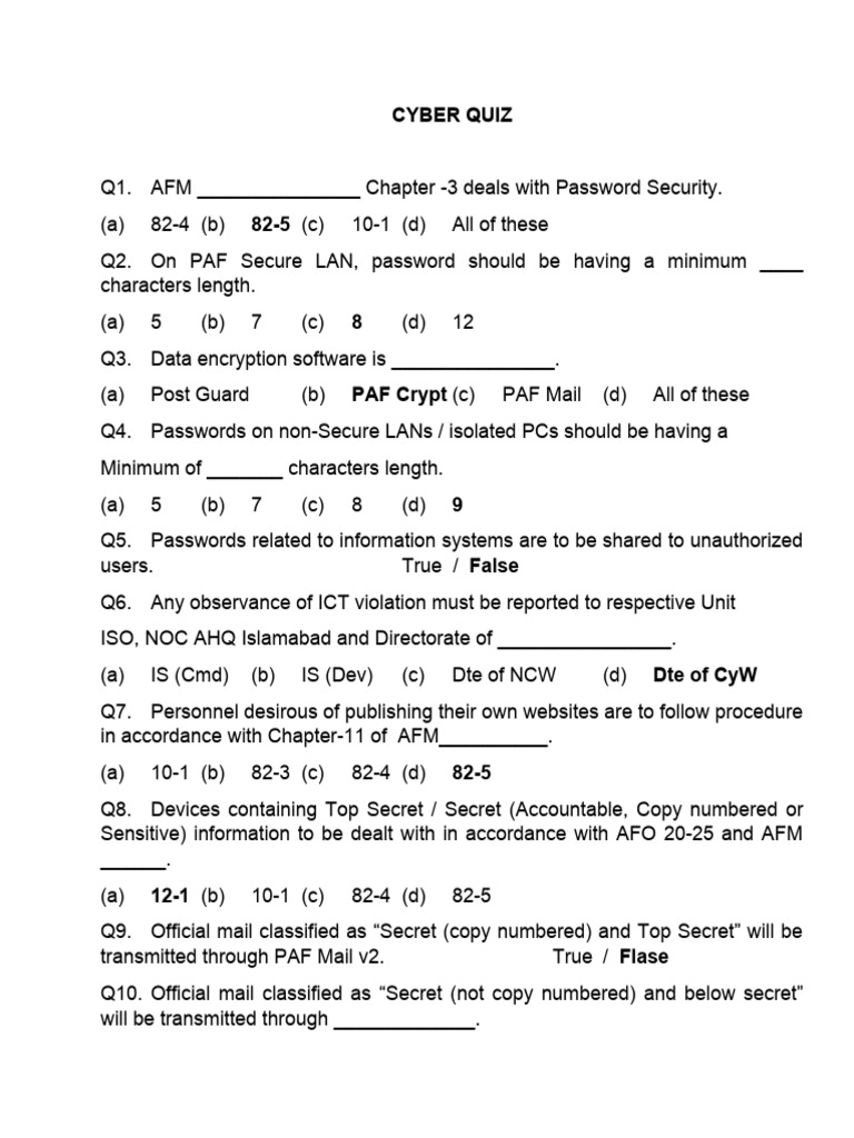Cyber Quiz | Download Free PDF | Password | Security Engineering