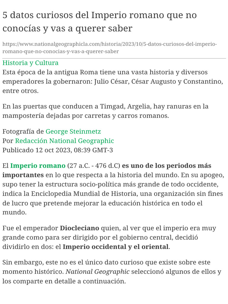 5 Datos Curiosos Del Imperio Romano Que No Conocía | Descargar gratis PDF | imperio Romano ...
