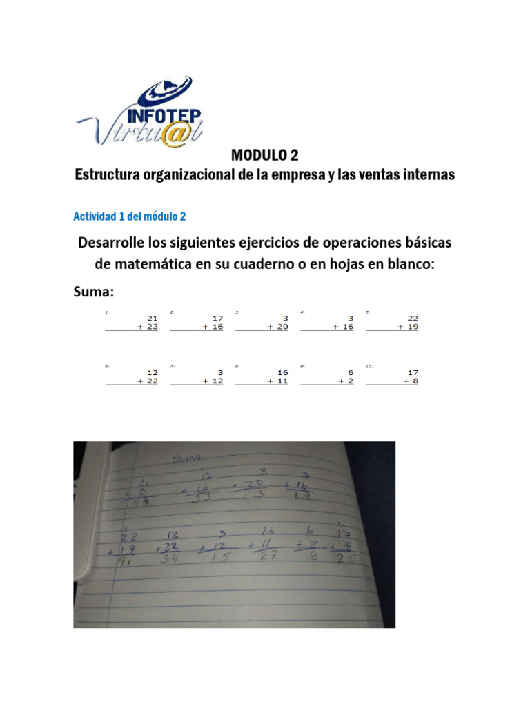 Ejercicios de Suma y Porcentajes Módulo 2 | PDF
