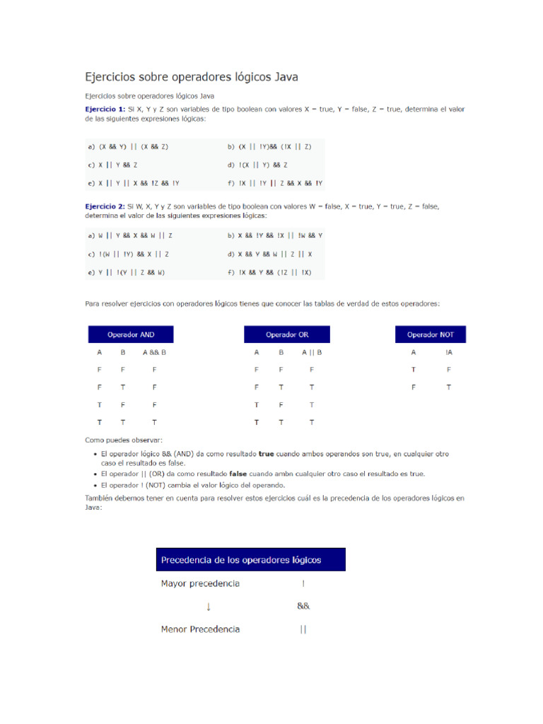 Ejercicios Operadores Logicos | PDF