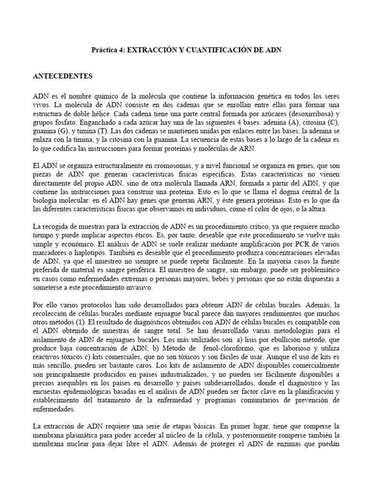Practica 4 Extracción de ADN | PDF | Adn | Rna
