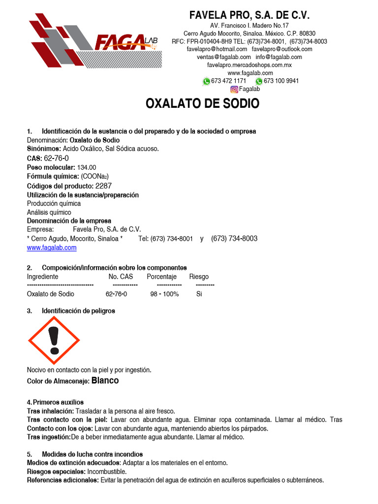 oxalato-de-sodio | PDF | Agua | Residuos