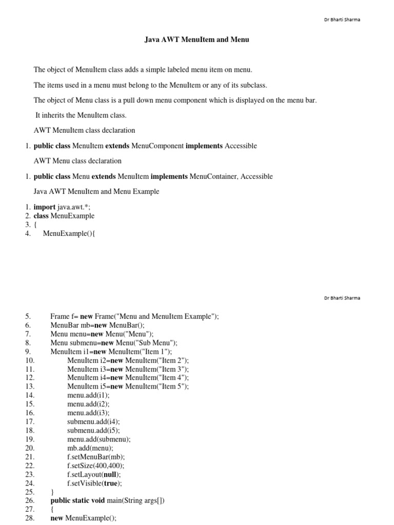 Java AWT MenuItem and Menu | PDF Java AWT MenuItem and Menu | PDF