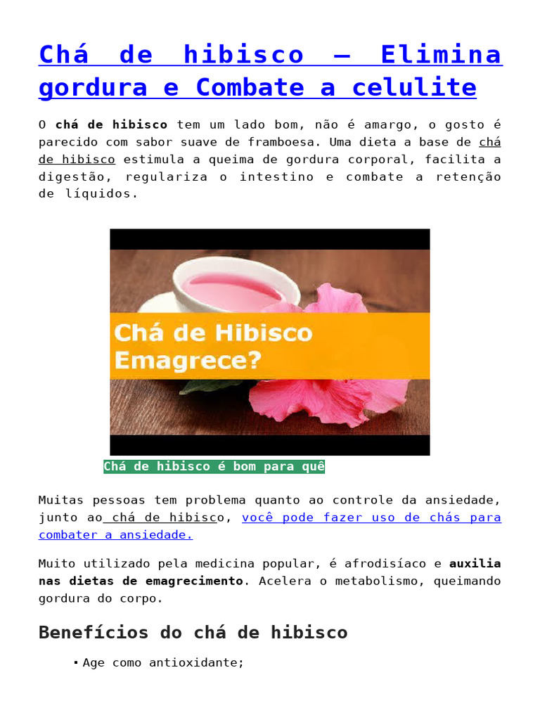 Chá de Hibisco Elimina Gordura e Combate A Celulite | PDF | Chá