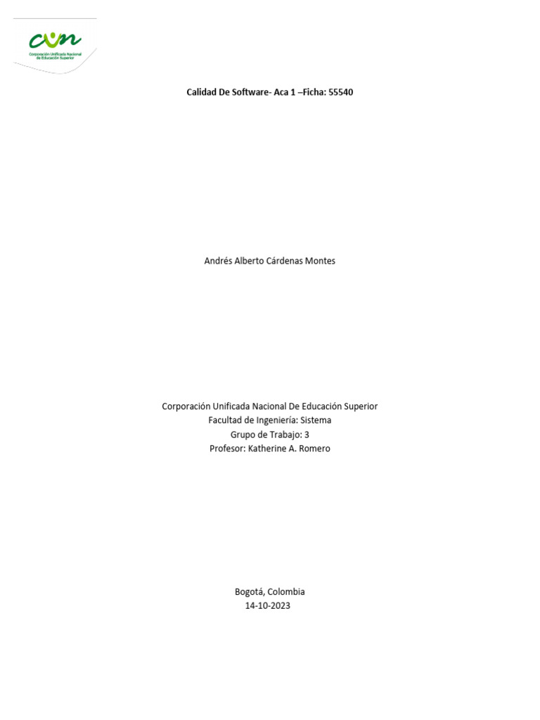 Calidad De Software Aca 1 Ficha 55540 Pdf Software Red Mundial 