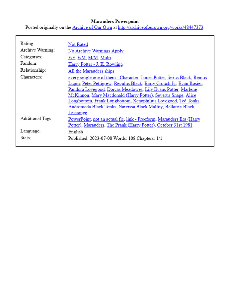 Marauders Powerpoint | PDF | Art | Young Adult