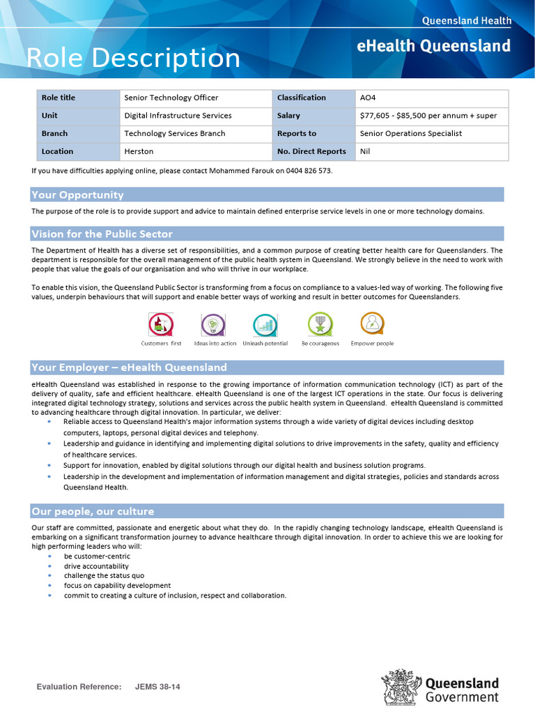 Senior Technology Officer Role Overview | PDF | Recruitment | Health Care