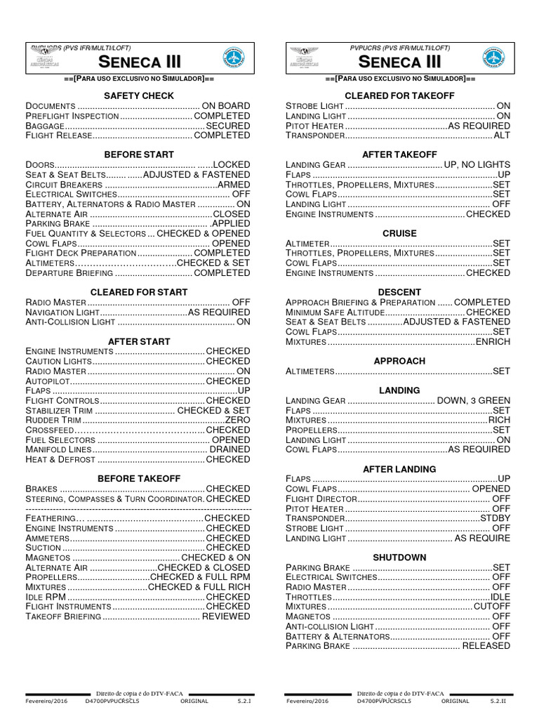 Preflight and Flight Checklist Guide | PDF | Instrument Flight Rules ...