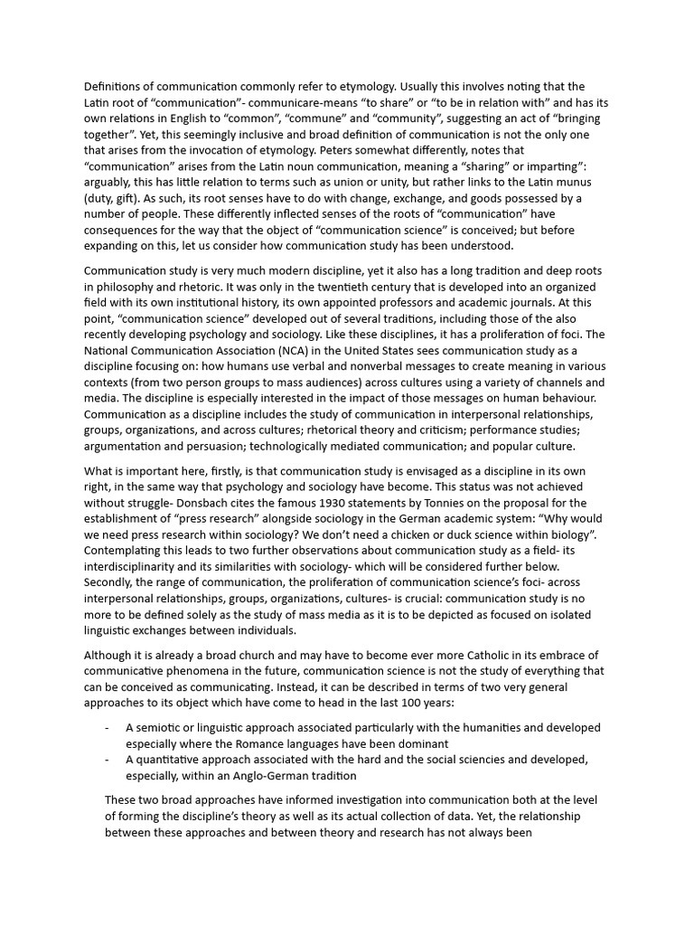 Definitions of Communication Commonly Refer To Etymology | PDF ...