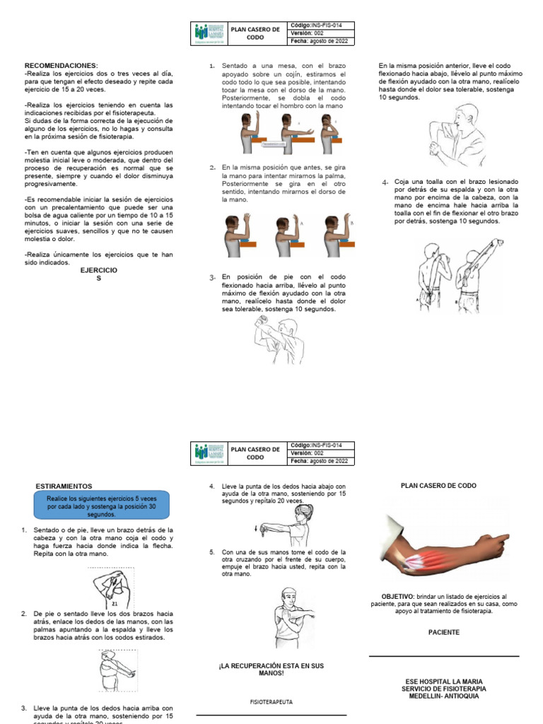 Ins-Fis-014 Plan Casero de Codo | PDF | Terapia física | Codo