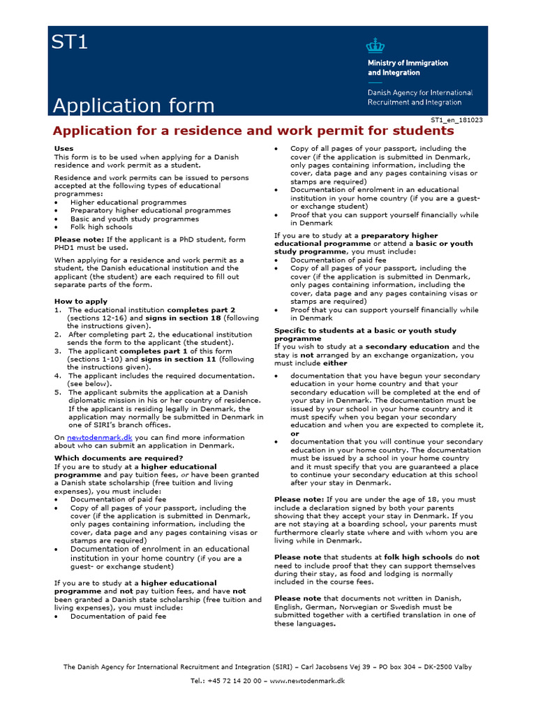Danish Student Residence Permit Application | PDF | Passport | Denmark