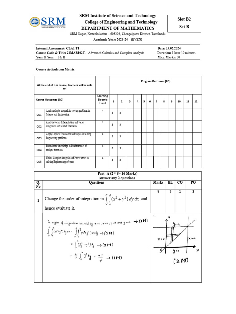 21mab102t - Answer Key - Set B - 1 | PDF | Integral | Mathematical Analysis