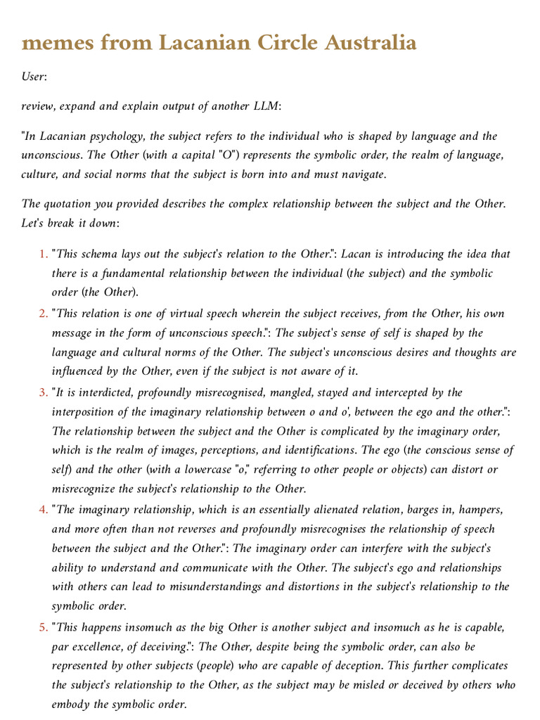 Memes From Lacanian Circle Australia | PDF | Jacques Lacan | Psychoanalysis