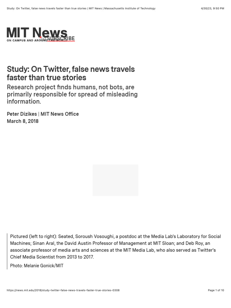 Study: On Twitter, False News Travels Faster Than True Stories - MIT ...
