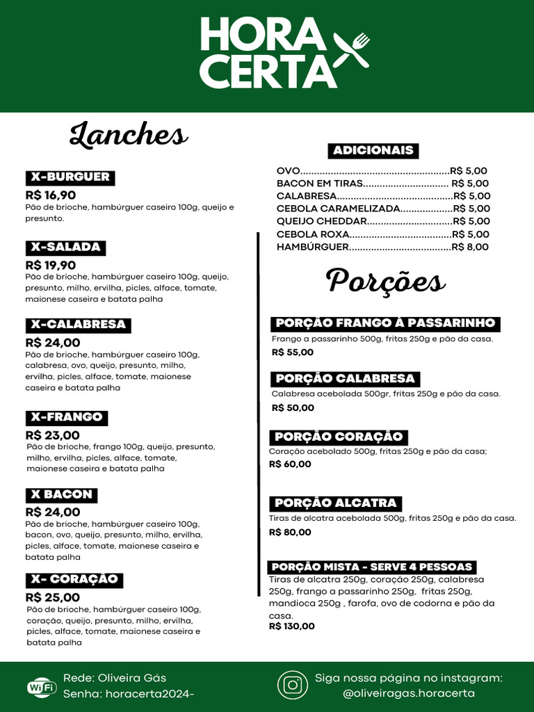Cardápio Hora Certa | PDF | Hambúrgueres | Culinária