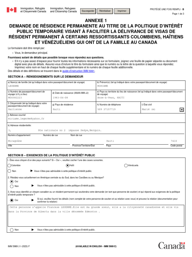Imm5989f Formulaire de Residence Permanent | PDF | Canada | Migration ...